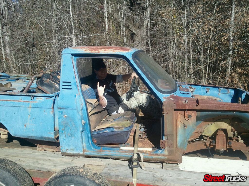 1973 Chevy LUV bodydropped on air with an S10 engine and bumpers!